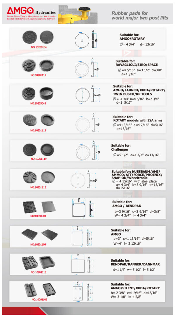 2-Post lift rubber pads - AMGO