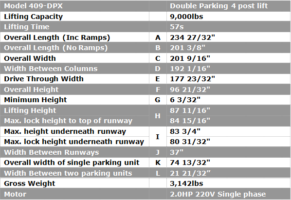 AMGO 409-DPX Double Parking 9,000 Lb cap. Long & High 4-Post Parking ...