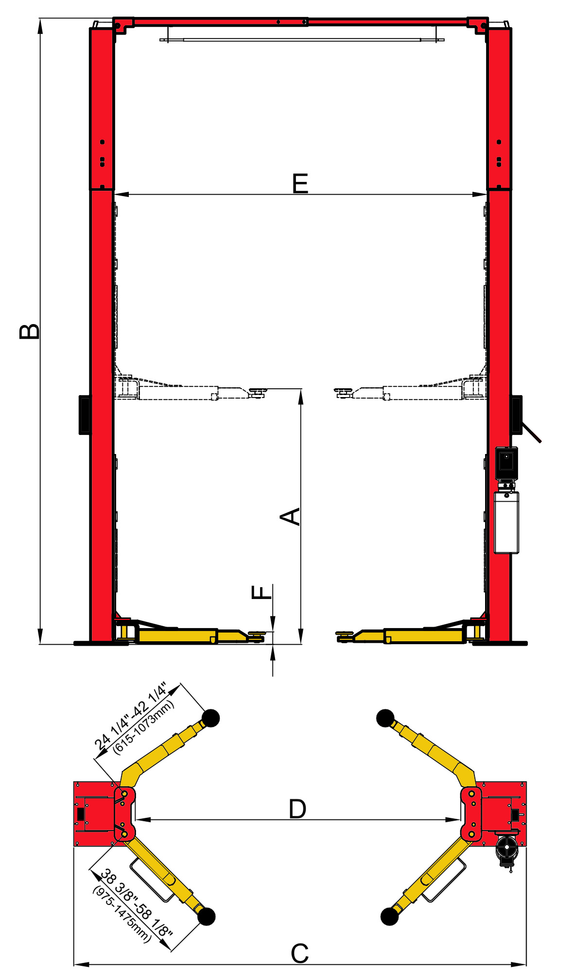AMGO® OHX-10H Tall Super-Asymmetric® 2 Post Auto Lift 10,000-lb Capaci ...